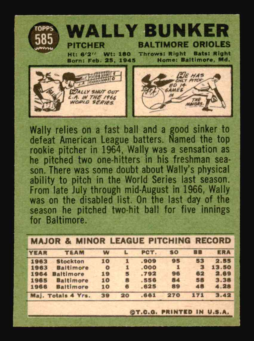1967 Topps #585 Wally Bunker - TonyeTrade