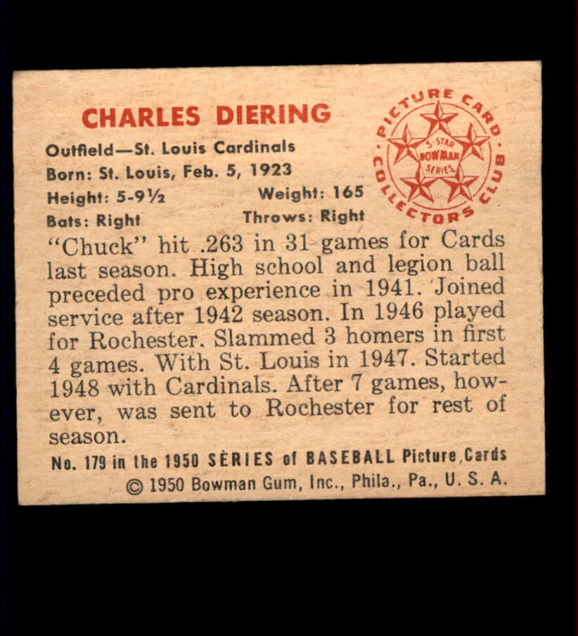1950 Bowman #179 Chuck Diering – TonyeTrade