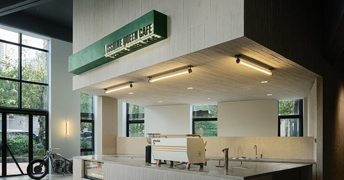 Modern Cafe Interior Concrete LED Lighting | Feel Design