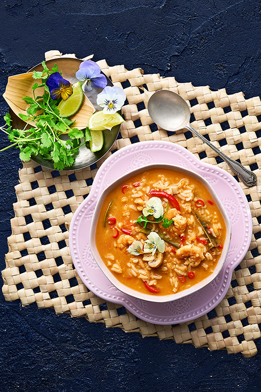 Thai Red Curry Coconut, Jasmine Rice, and Prawn Soup | Spekko