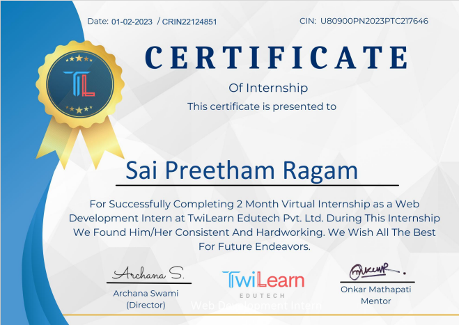 SAI PREETHAM RAGAM - MCA'25 || Python || SQL || JavaScript | LinkedIn