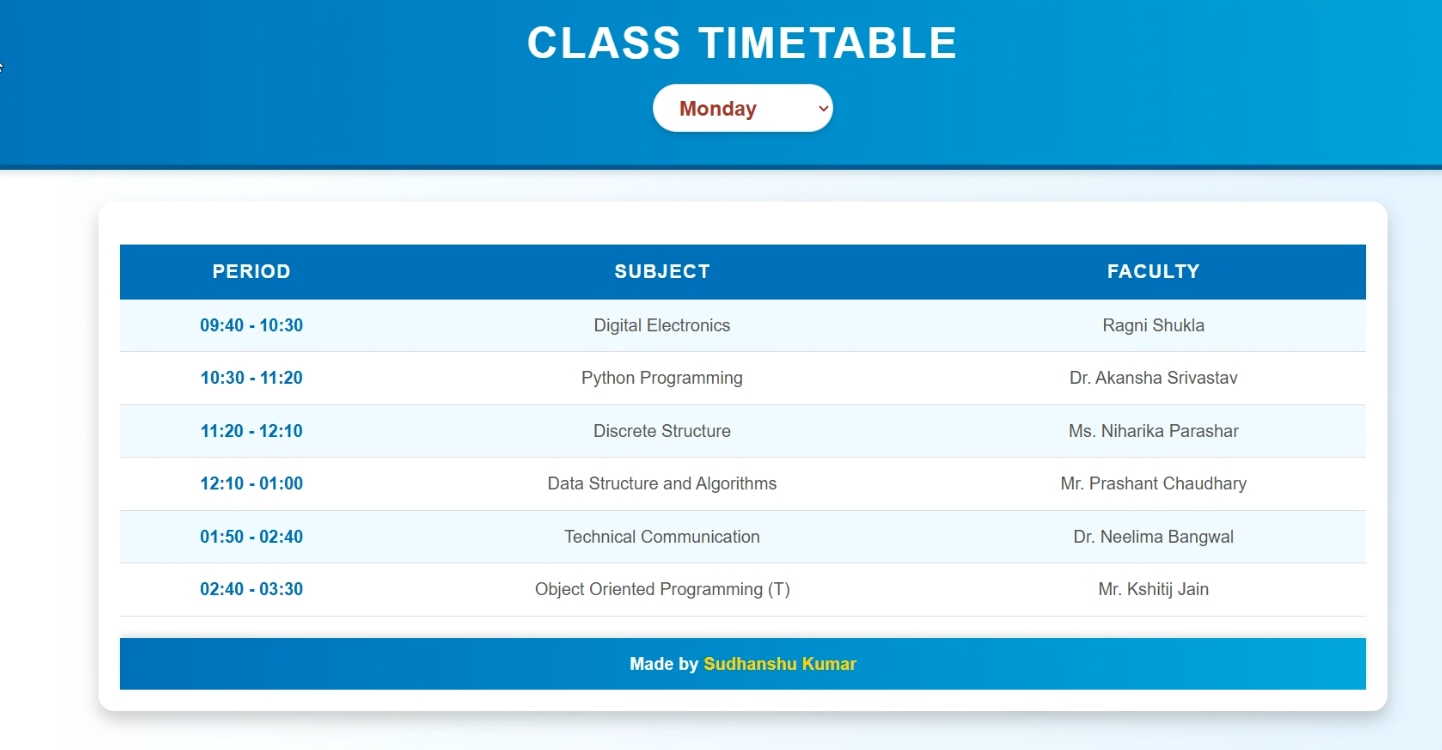 GitHub - Sudhanshukr001/TimeTable: Time Table