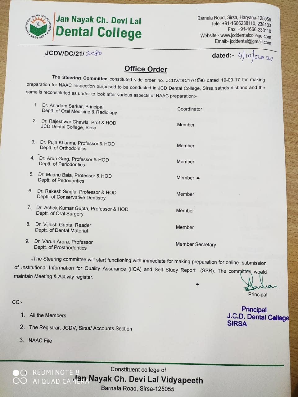 The Steering Committee - JCD Dental College, Sirsa