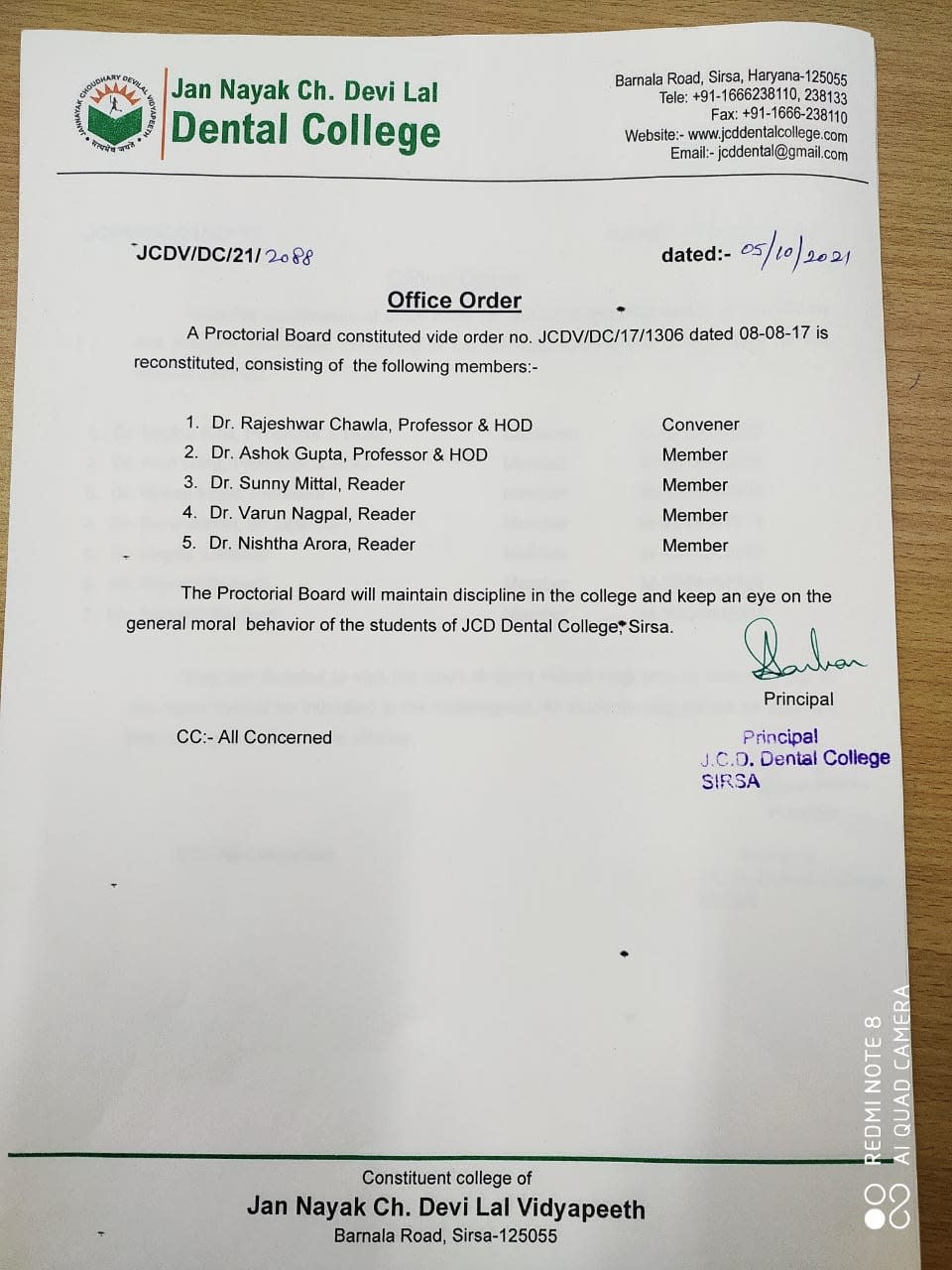 Proctorial Board - JCD Dental College