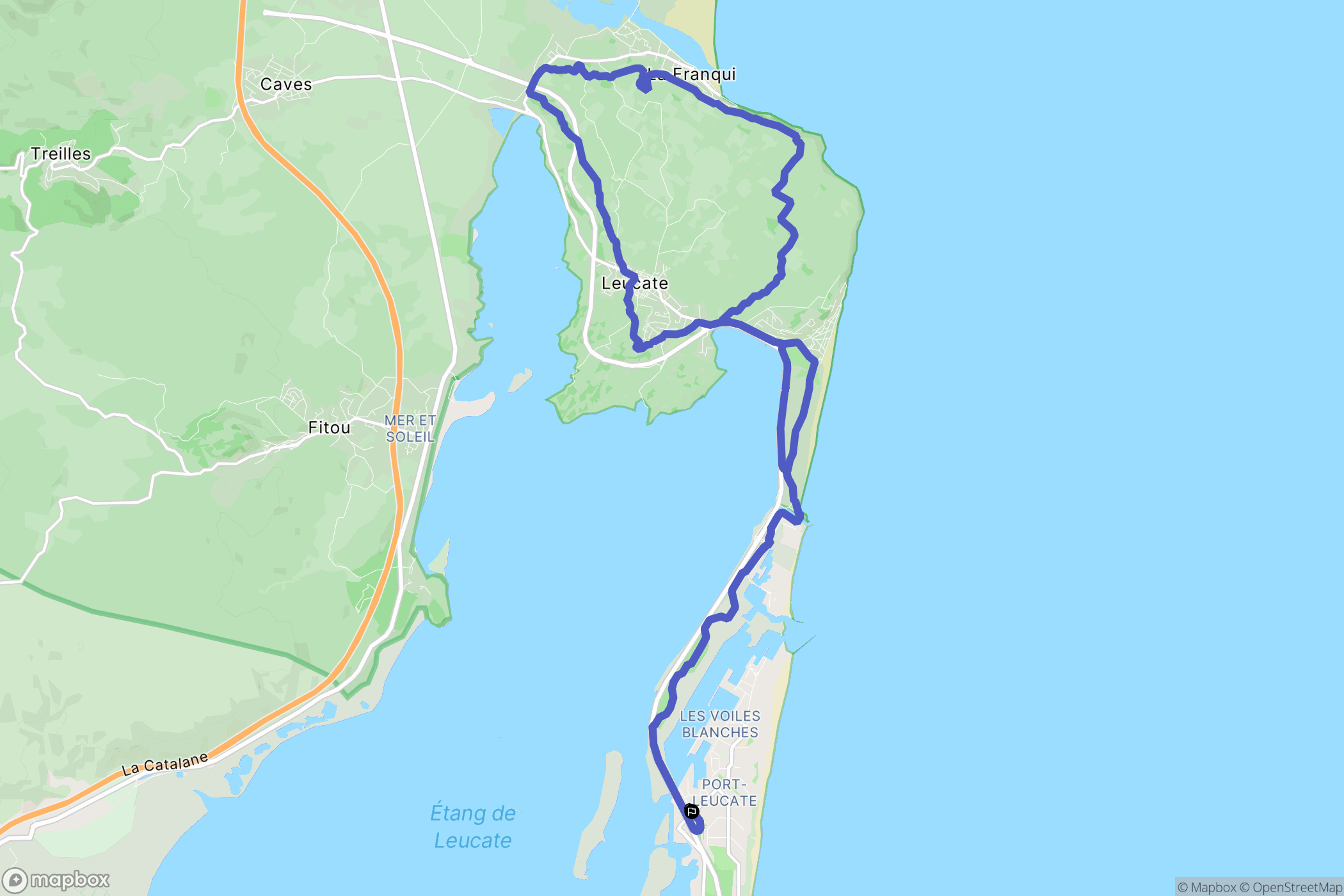 Boucle de Port Leucate, par la Franqui et le château de Leucate