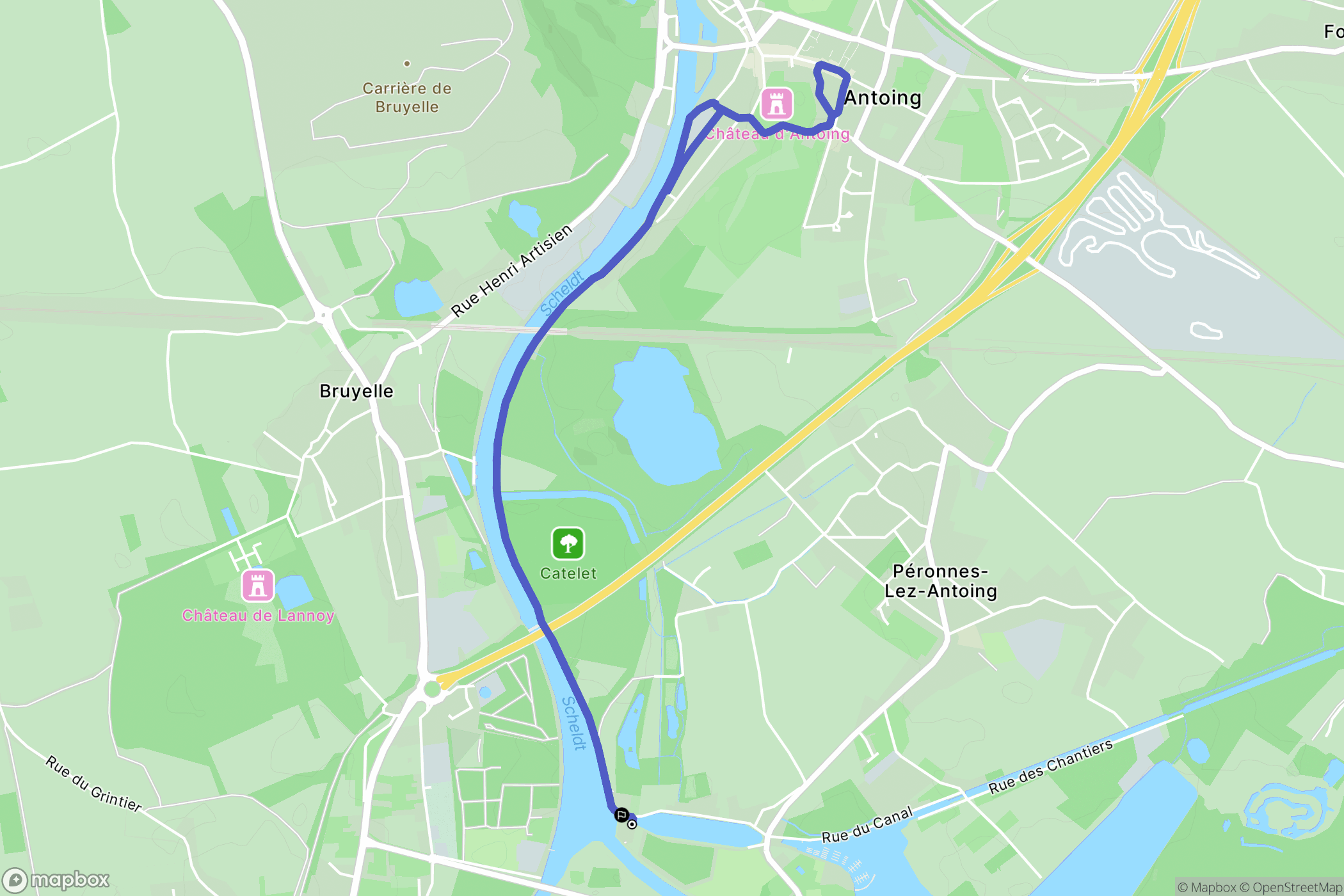 Langs het water richting Kasteel Antoing