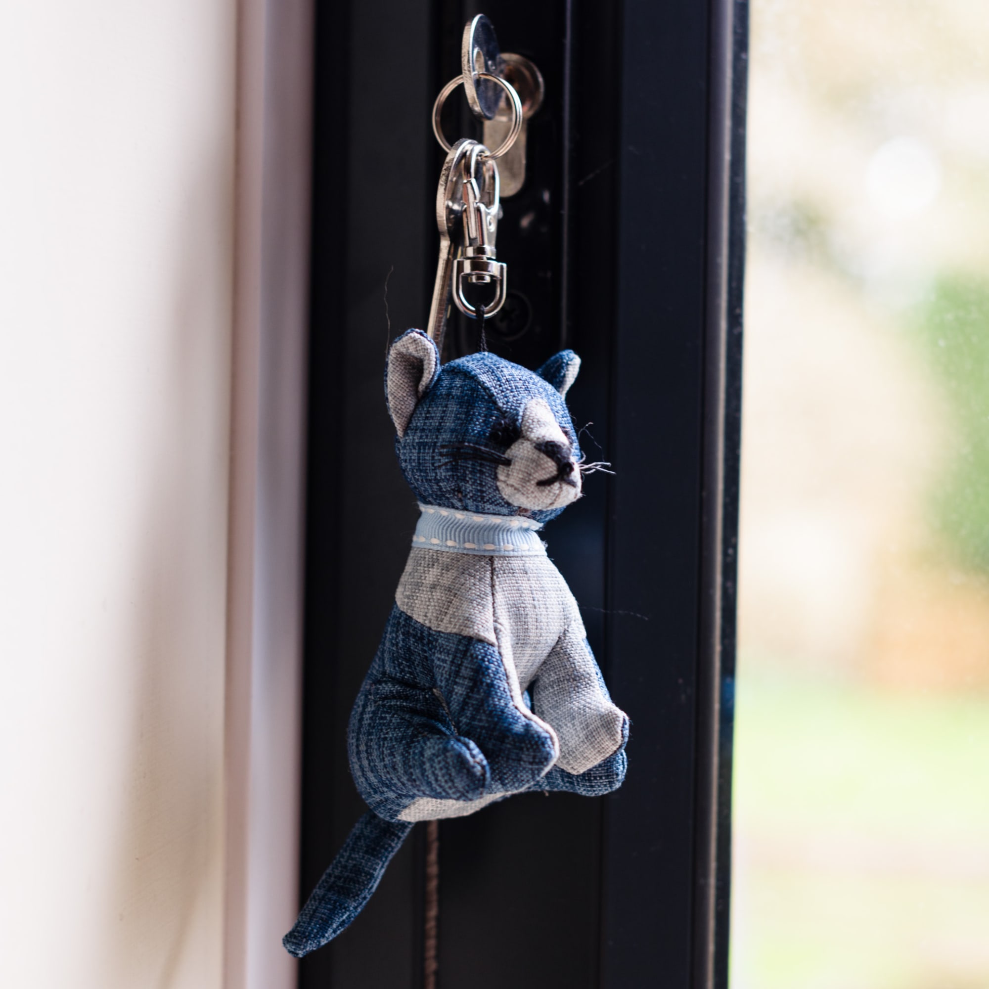 Blue Linen Tabby Cat Key Ring - Sale | Dora Designs Ltd
