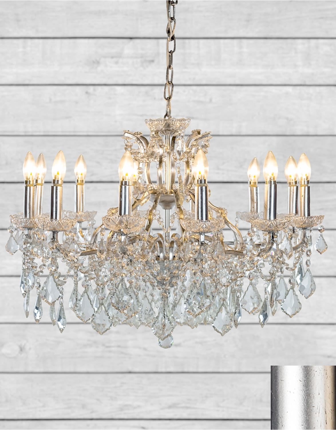 Large 12 Branch Silver Leaf Shallow Chandelier