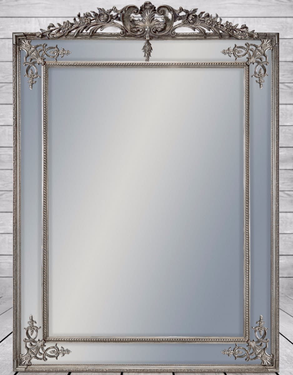 Large Silver French Mirror with Crest