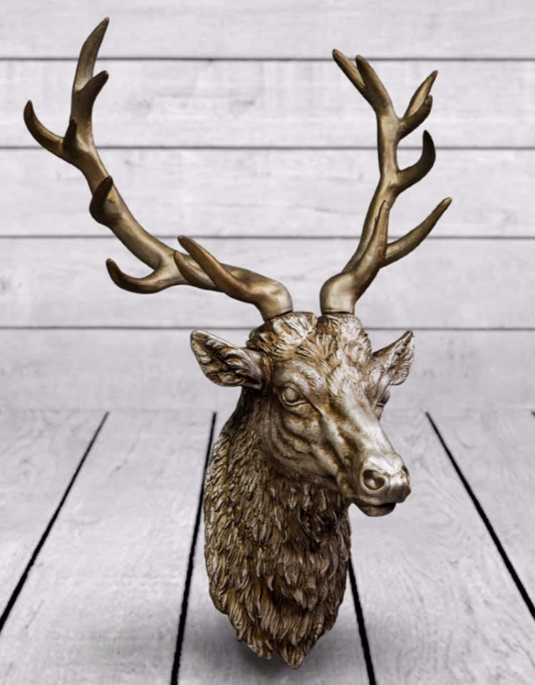 Large Antique Silver Stag Wall Head