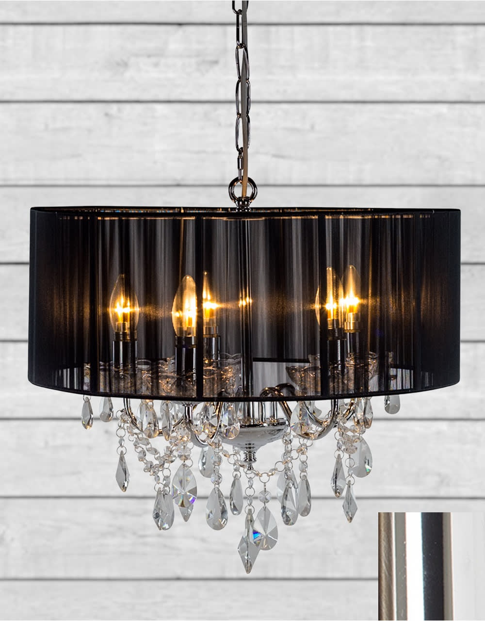 Chrome 5 Branch Chandelier with Black Shade
