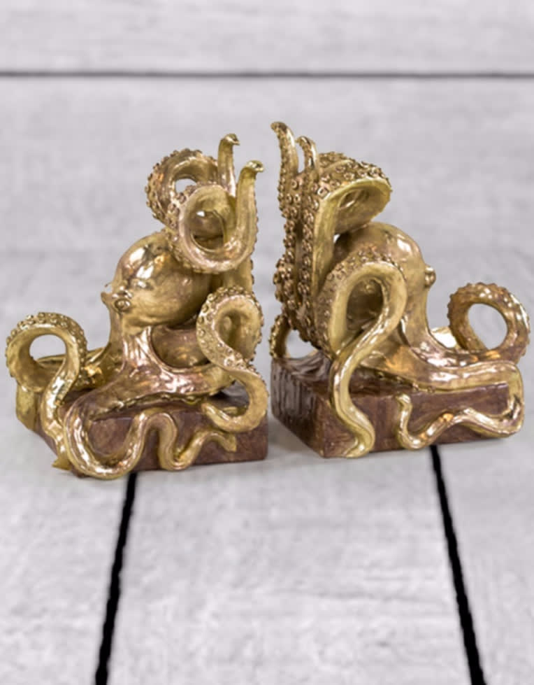 Gold Octopus Pair of Bookends