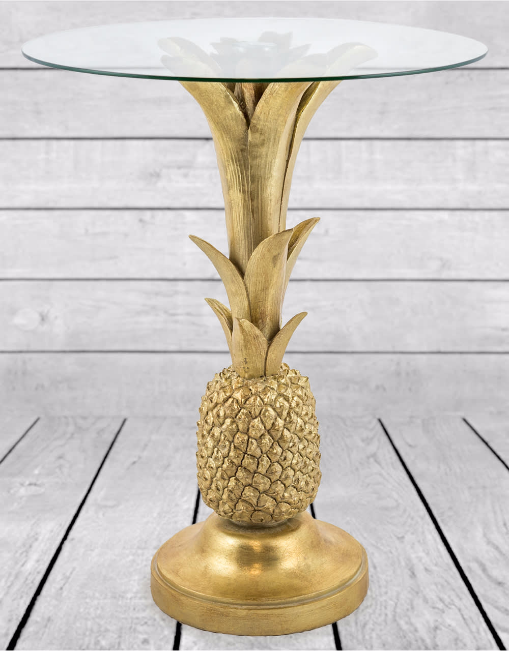 Gold Pineapple Glass Top Side Table