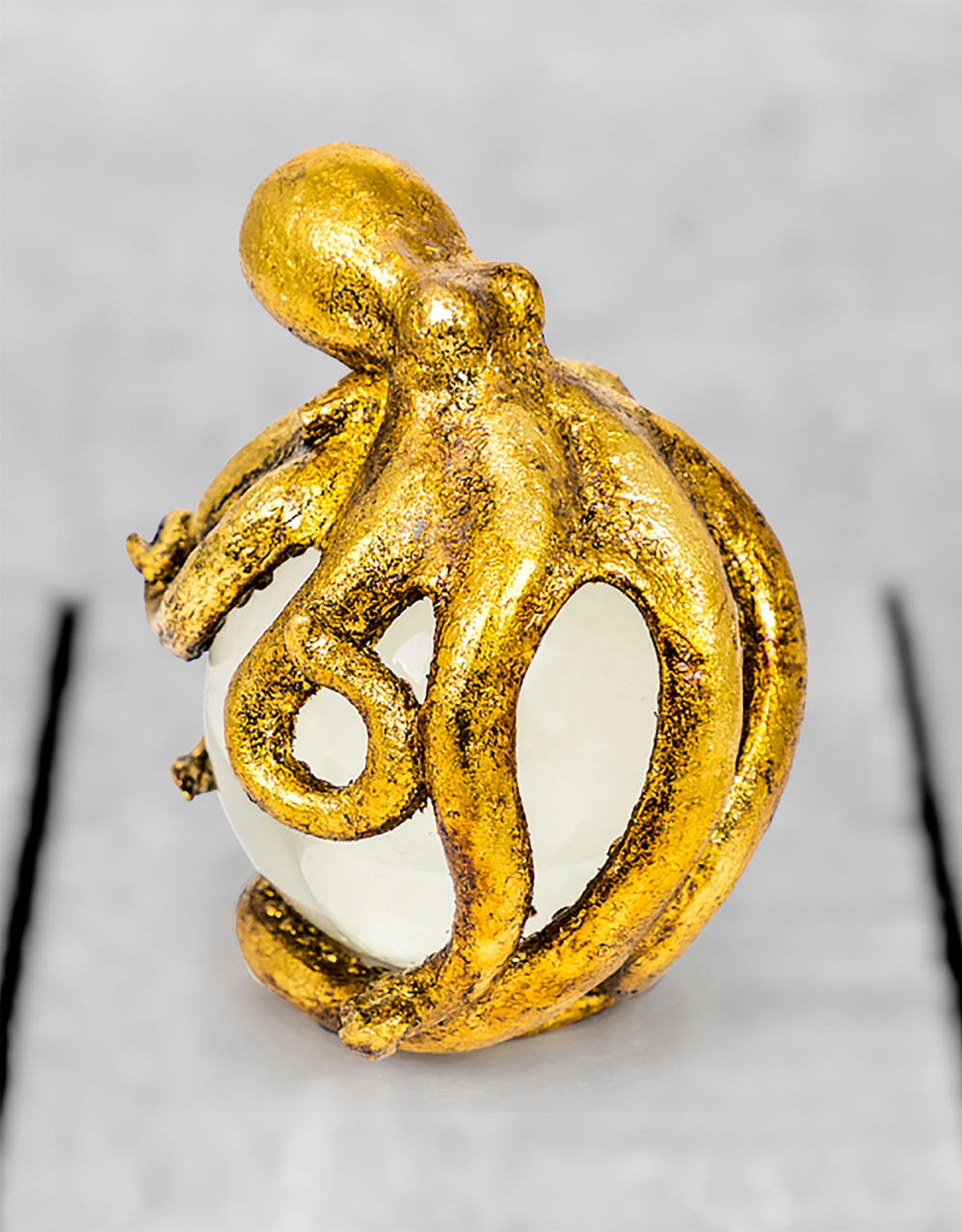 Gold Octopus on Crystal Ball Ornament