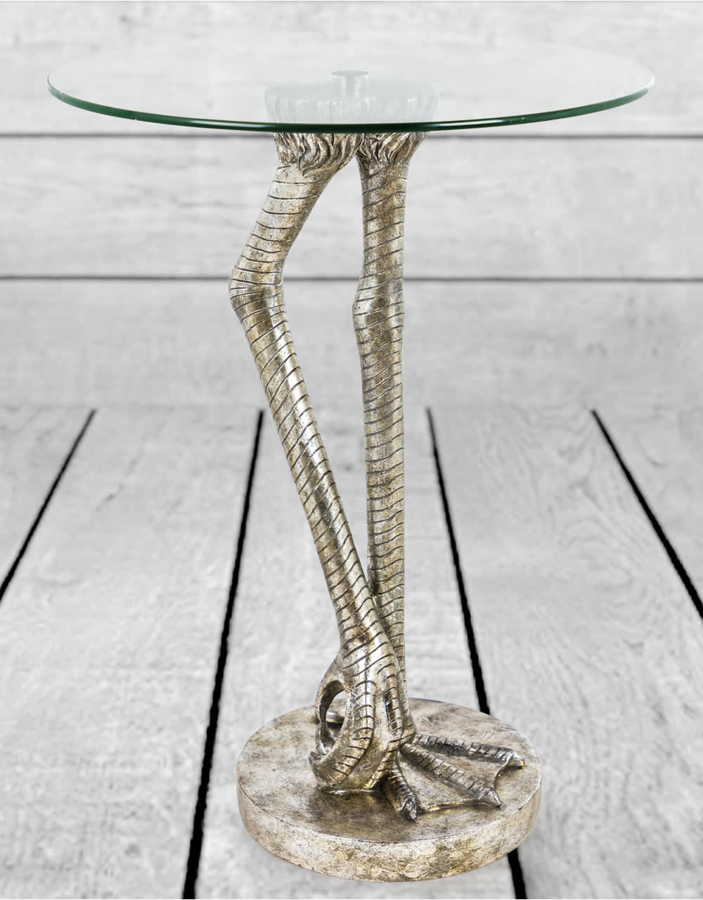 Antiqued Silver Bird Leg Side Table