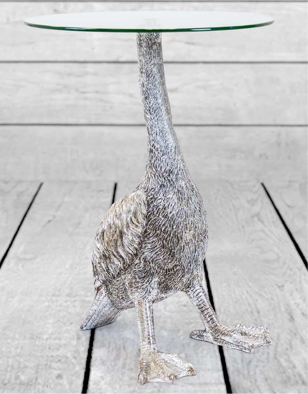 Antiqued Silver Goose Side Table