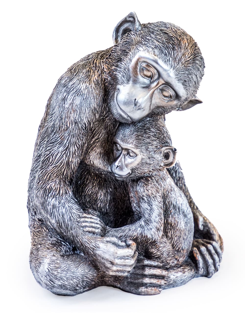 Antique Silver Monkey with Baby Figure