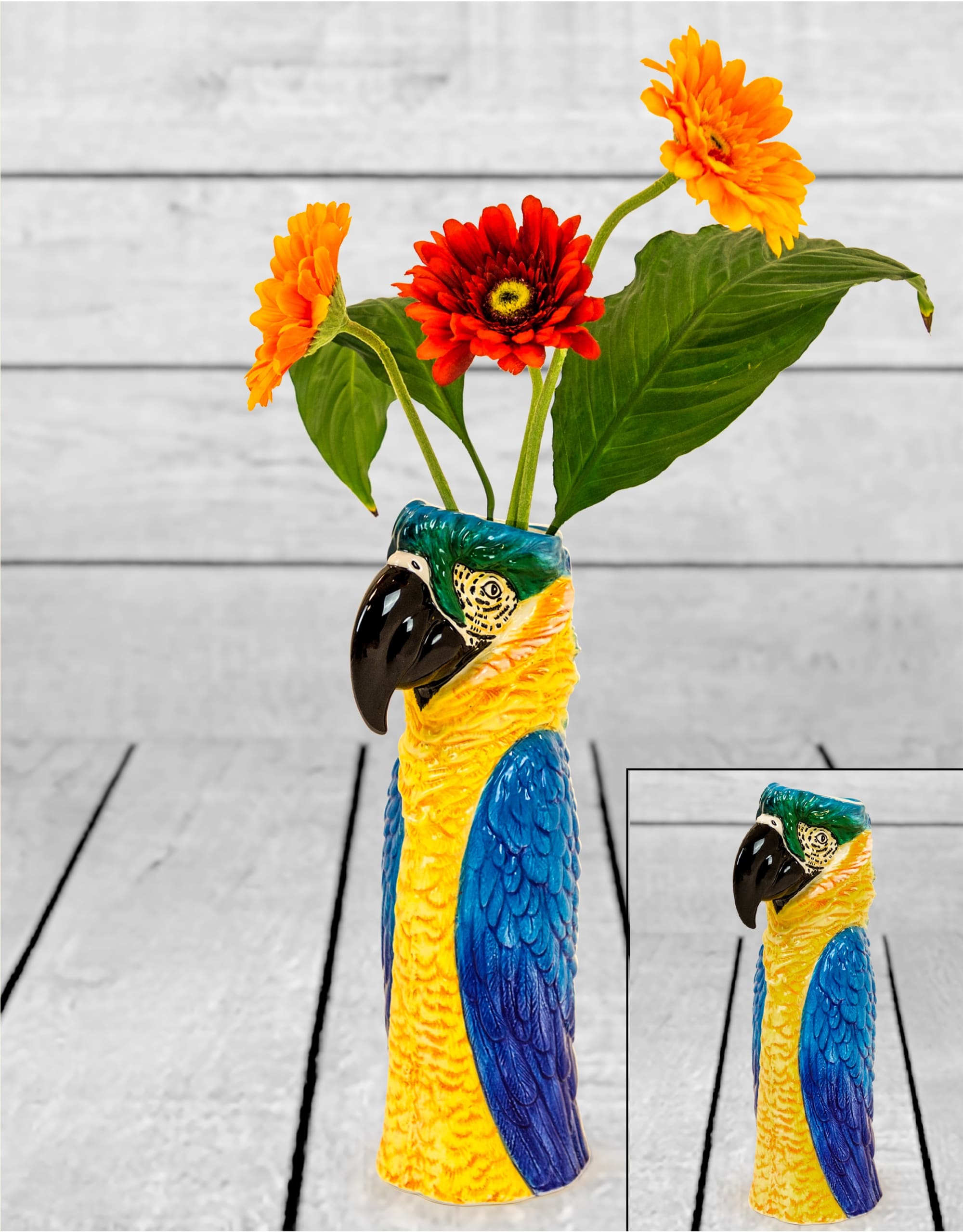 Hand Painted Ceramic Blue Macaw/Parrot Head Vase
