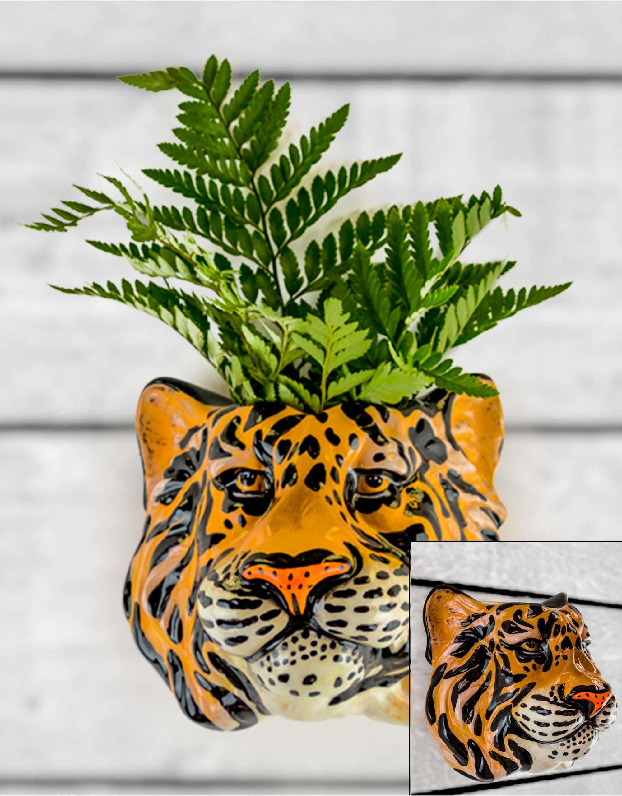 Ceramic Tiger Head Wall Sconce Vase