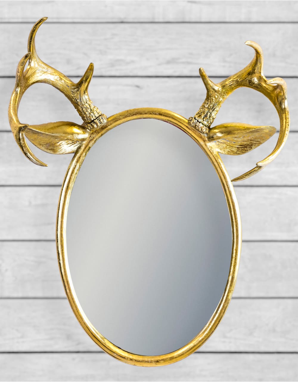Gold Leaf Oval Stag Horn Wall Mirror
