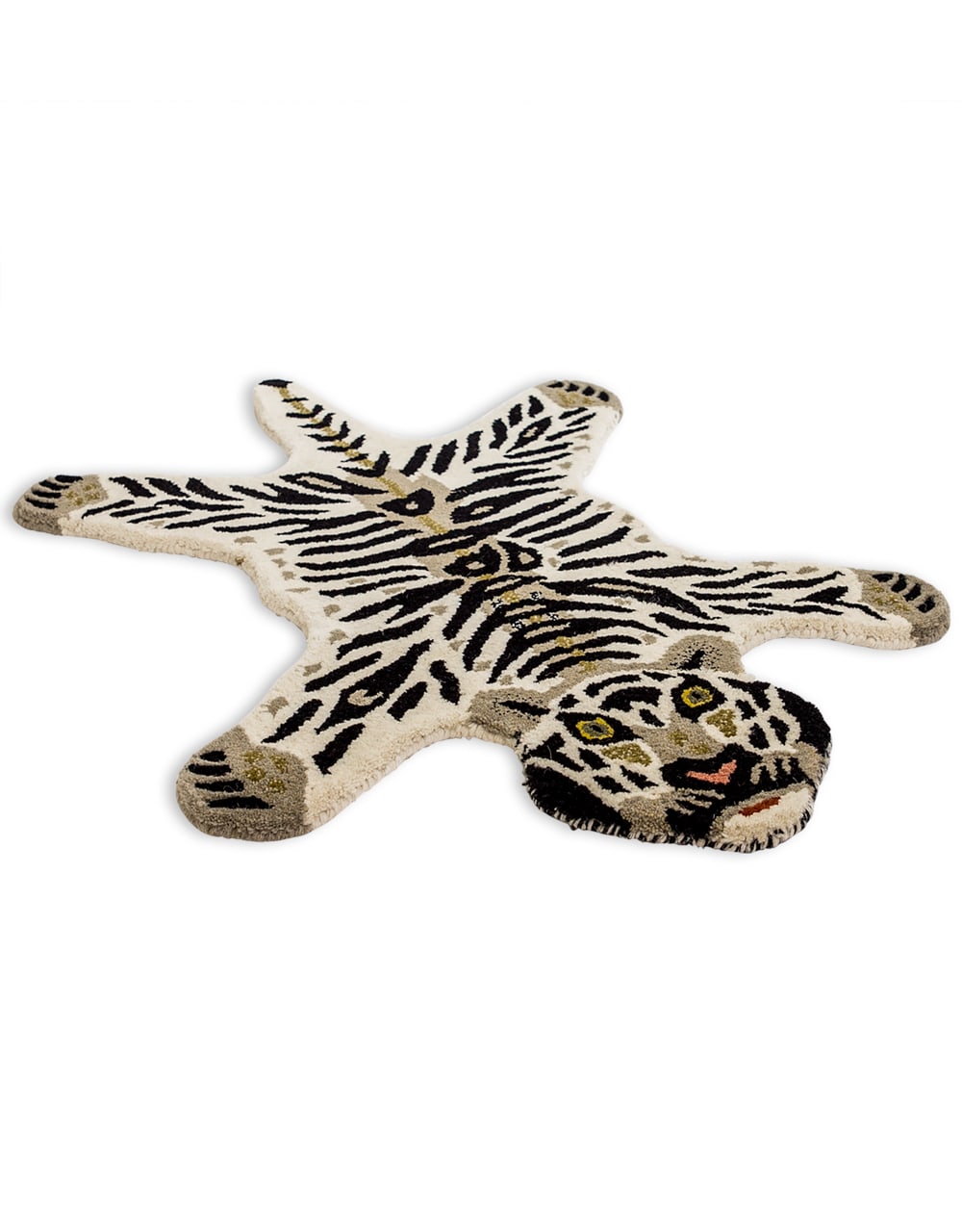 Hand Tufted Small White Tiger "Skin" Woollen Rug