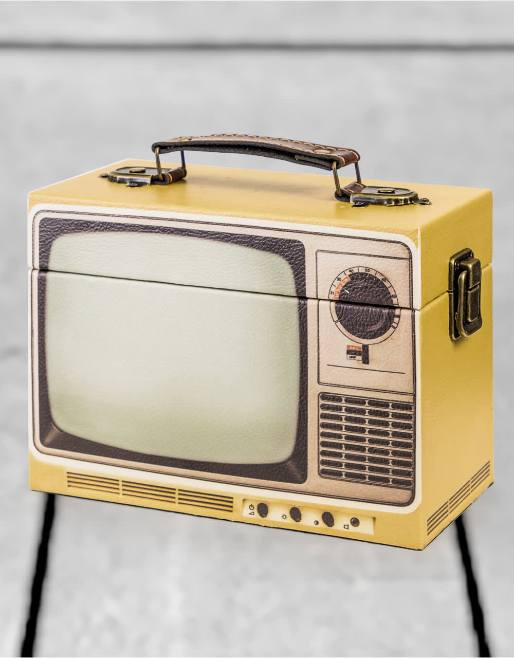 Yellow Retro Television Storage Box