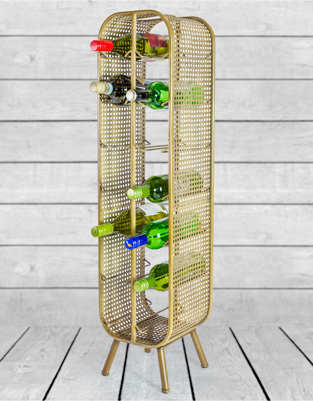 Rustic Metal Rattan Large 14 Bottle Wine Rack