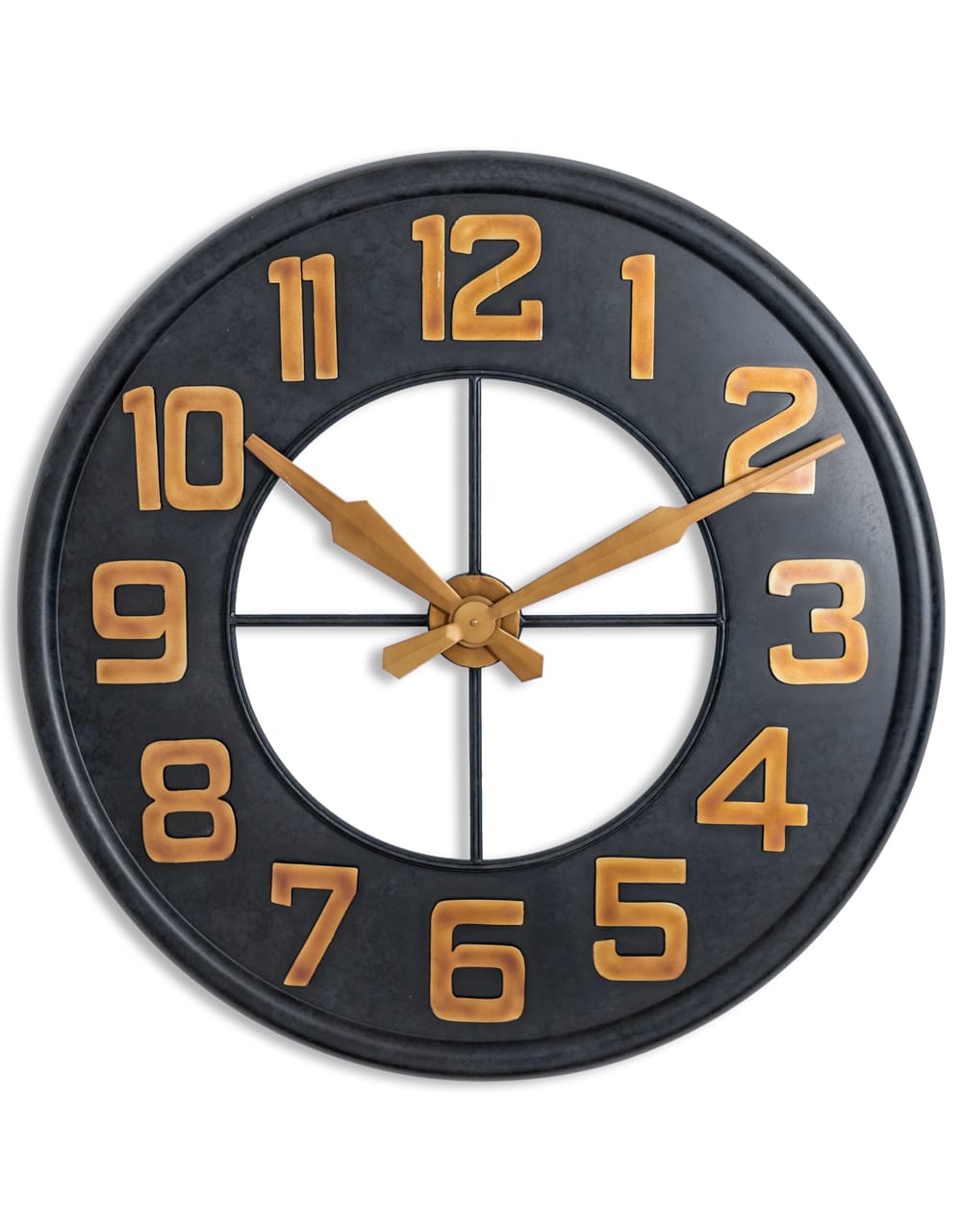 Antiqued Iron Large Wall Clock with Gold Numbers