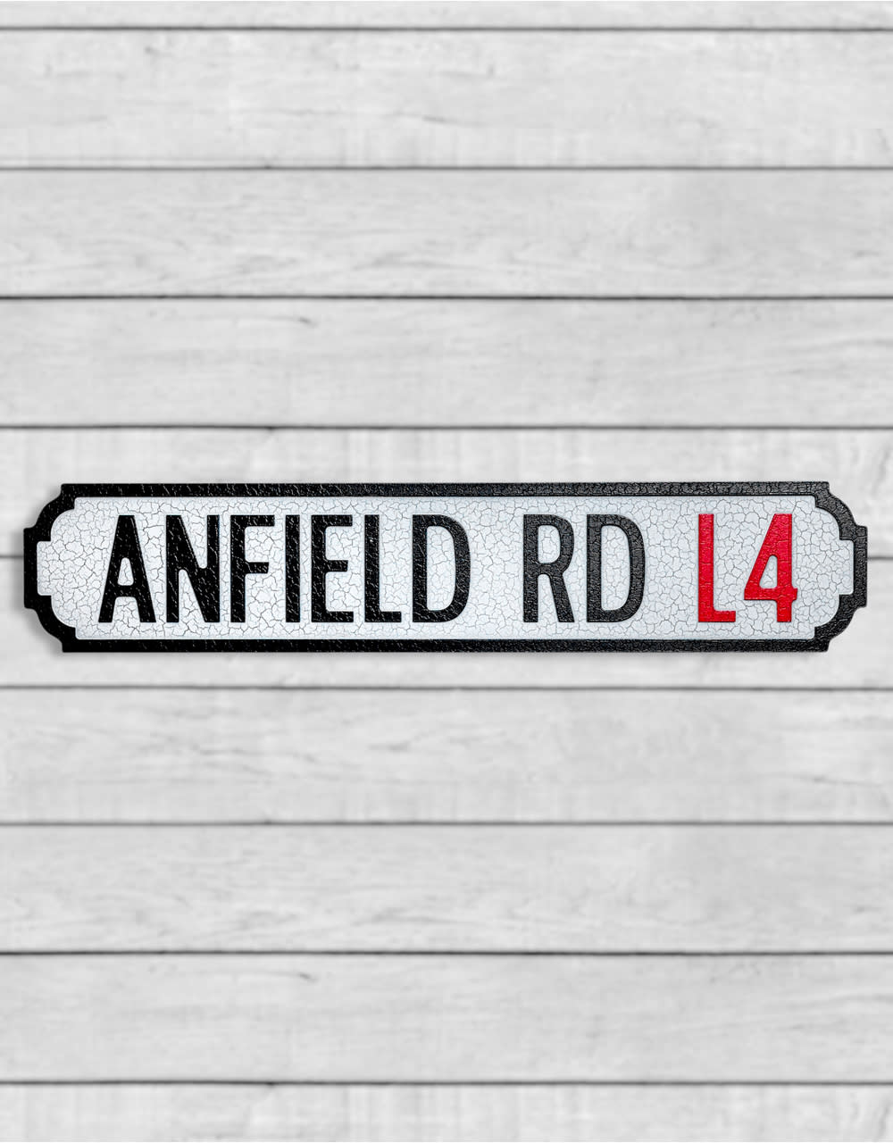 Antiqued Wooden "Anfield Road L4" Road Sign