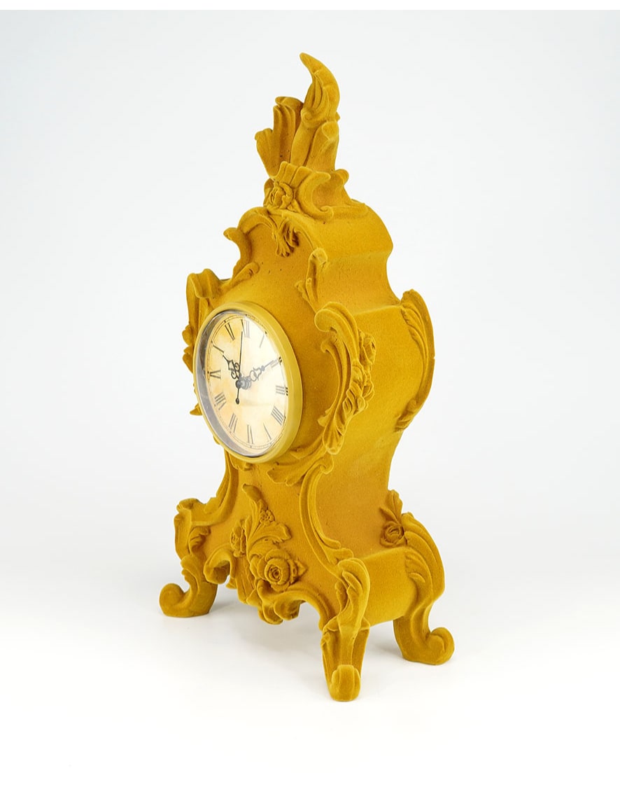 Mustard Yellow Flock Ornate Mantle Clock