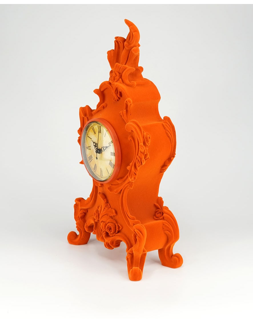 Bright Orange Flock Ornate Mantle Clock