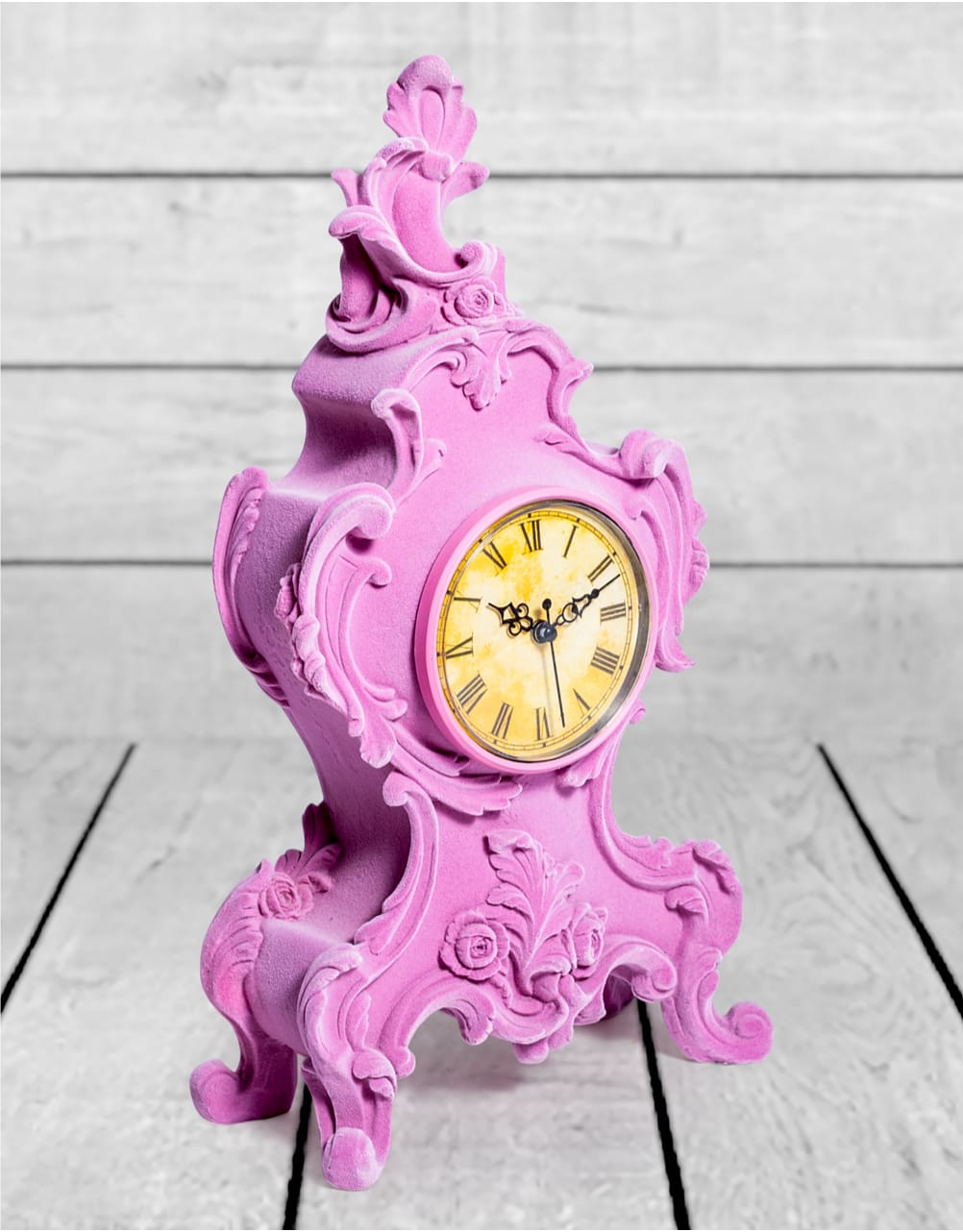 Soft Pink Flock Ornate Mantle Clock