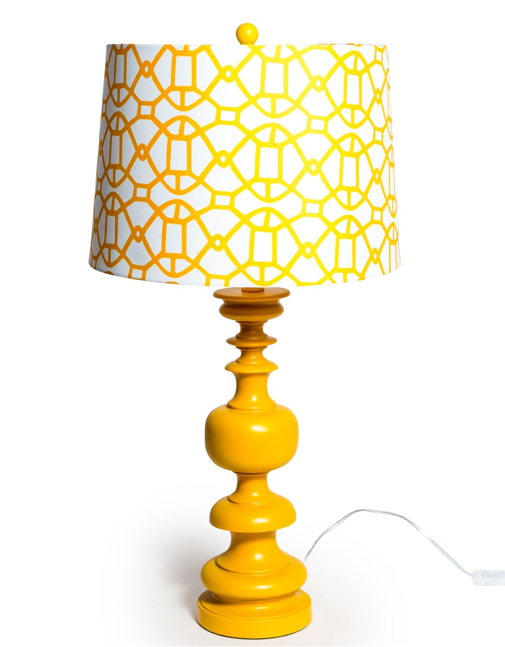 Matt Mustard Yellow/Orange Column Table Lamp with Patterned Shade