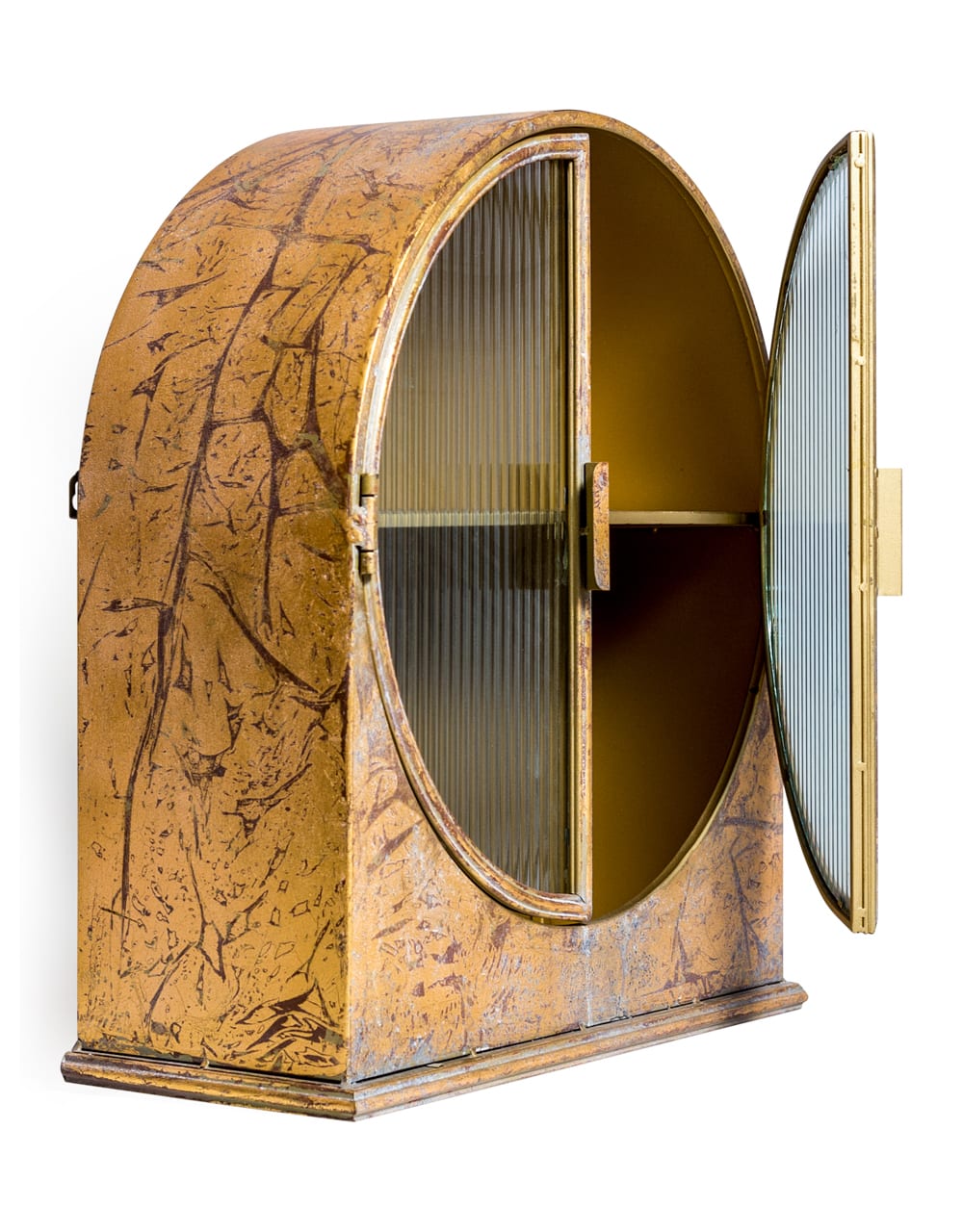 Antiqued Gold Leaf Round Wall Cabinet with Glazed Doors