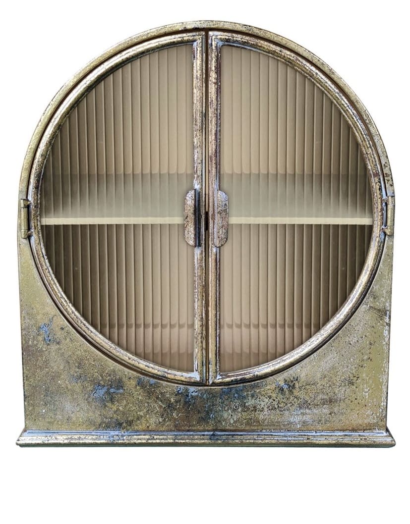 Antiqued Gold Leaf Round Wall Cabinet with Glazed Doors