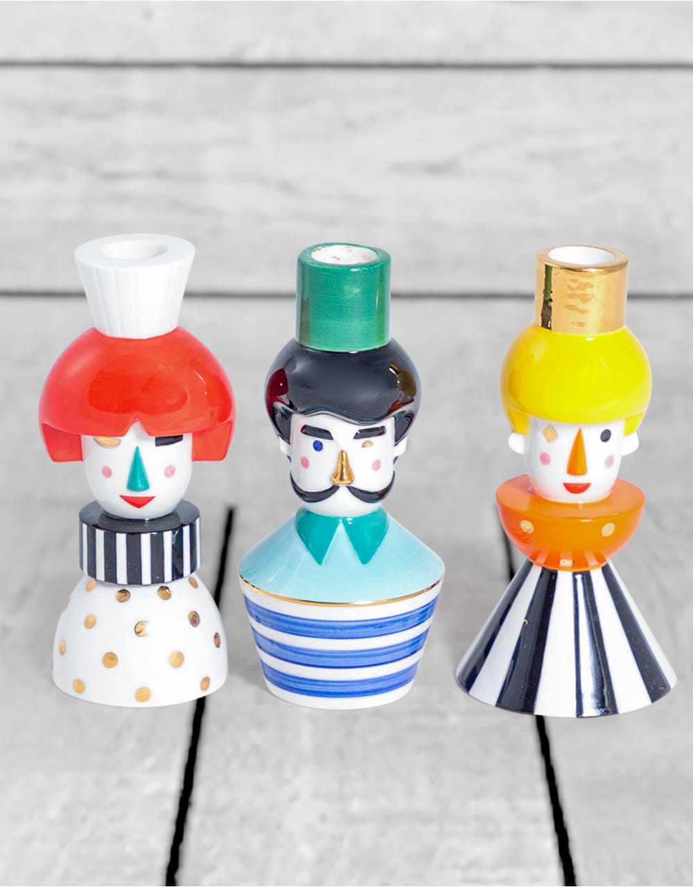 Set of 3 Ceramic Puppet People Candle Holders