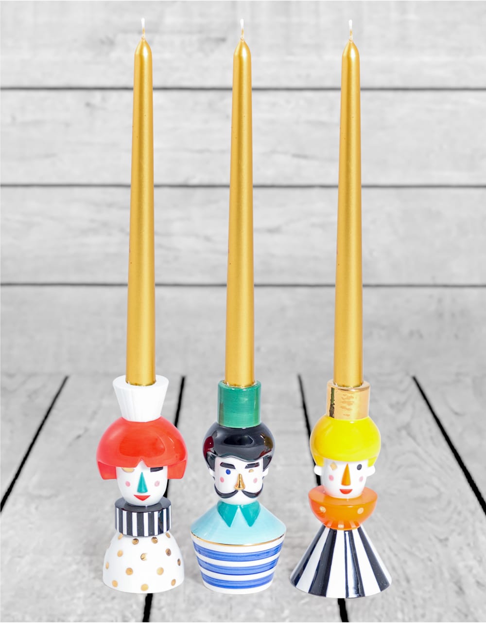 Set of 3 Ceramic Puppet People Candle Holders