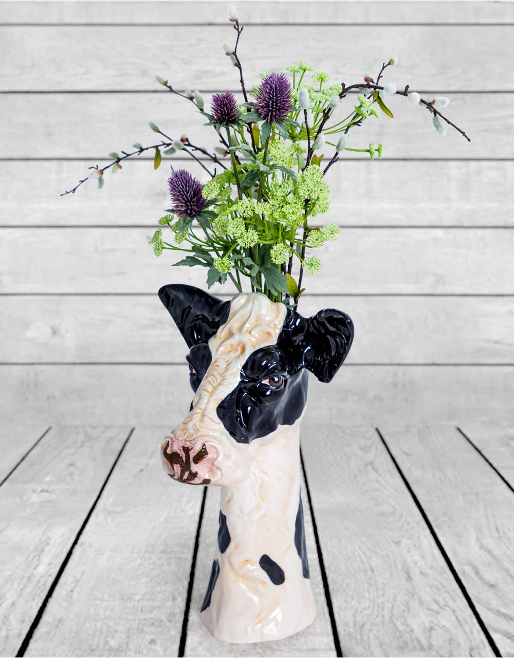 Hand Painted Ceramic Friesian Cow Head Vase