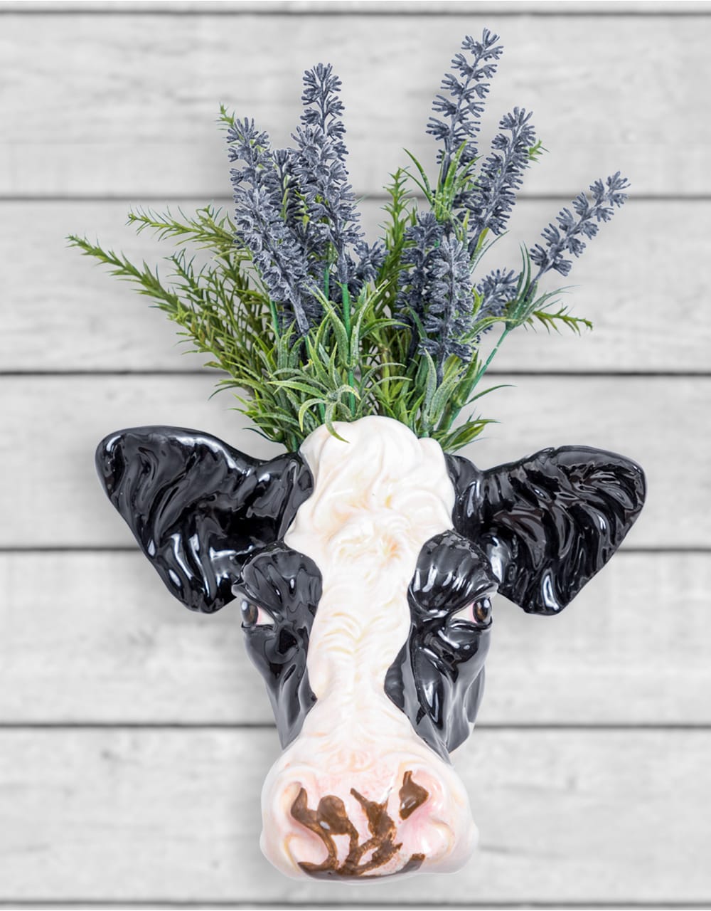 Hand Painted Ceramic Friesian Cow Head Wall Sconce Vase