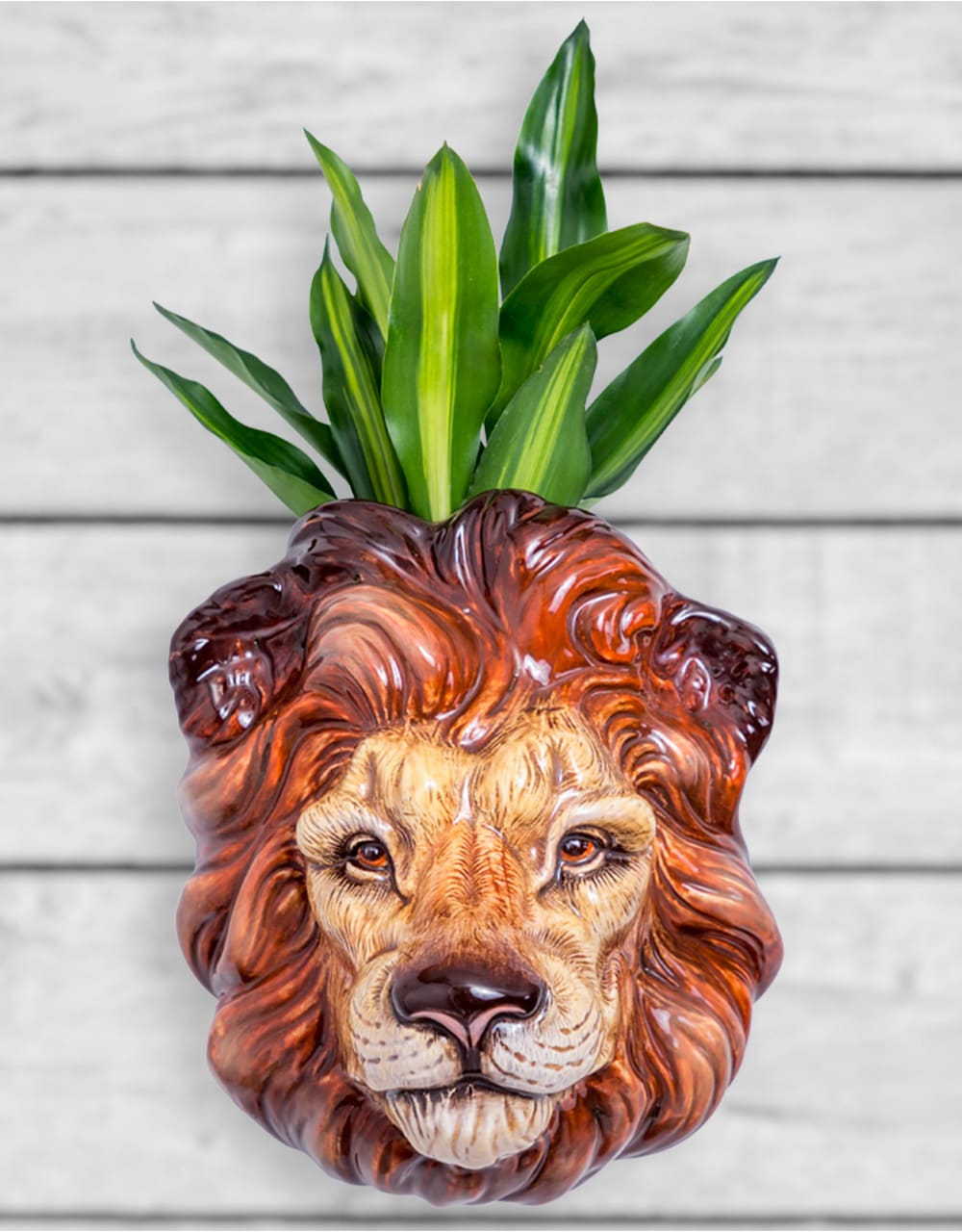 Hand Painted Ceramic Lion Head Wall Sconce Vase