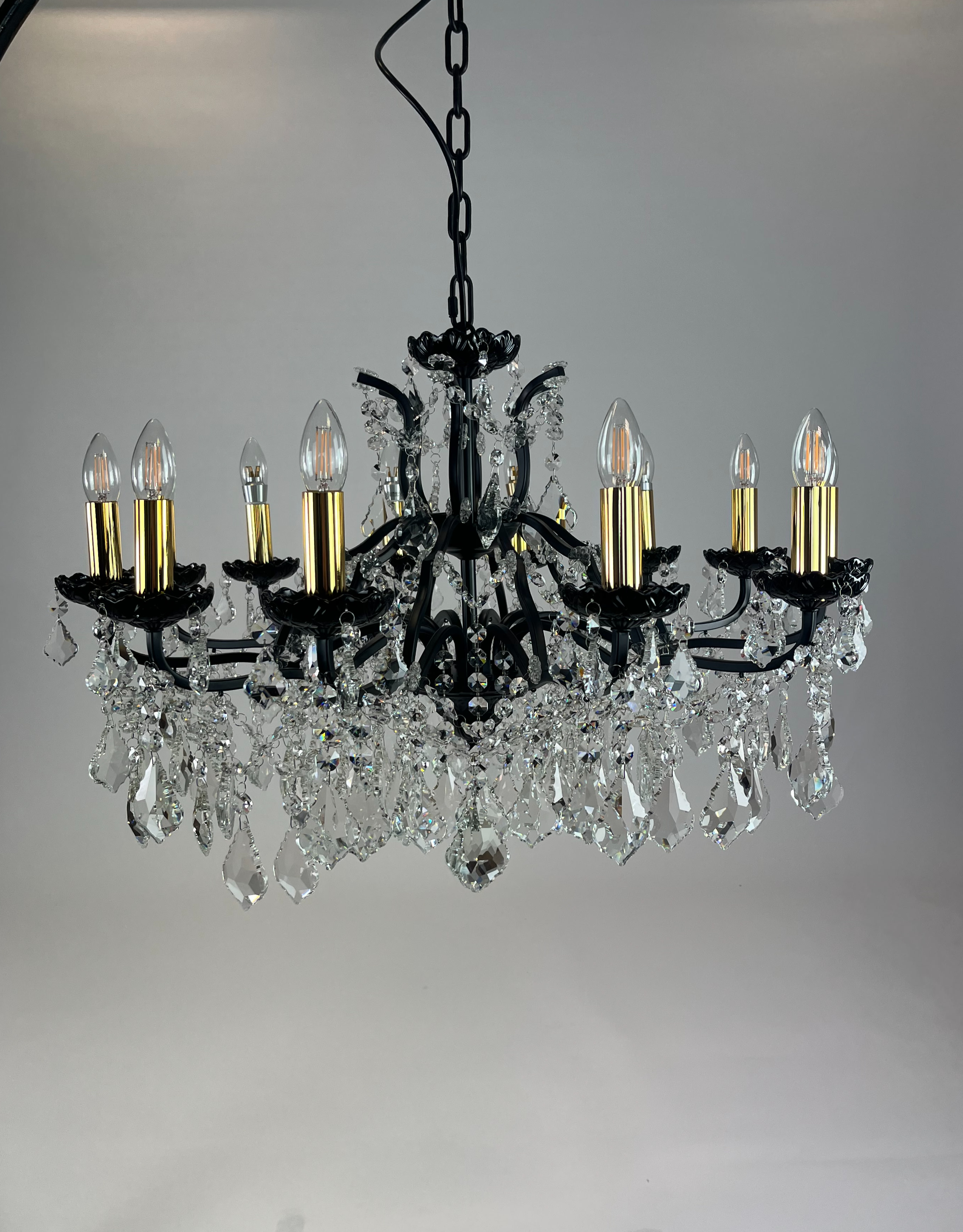 Large 12 Branch Matt Black Shallow Chandelier