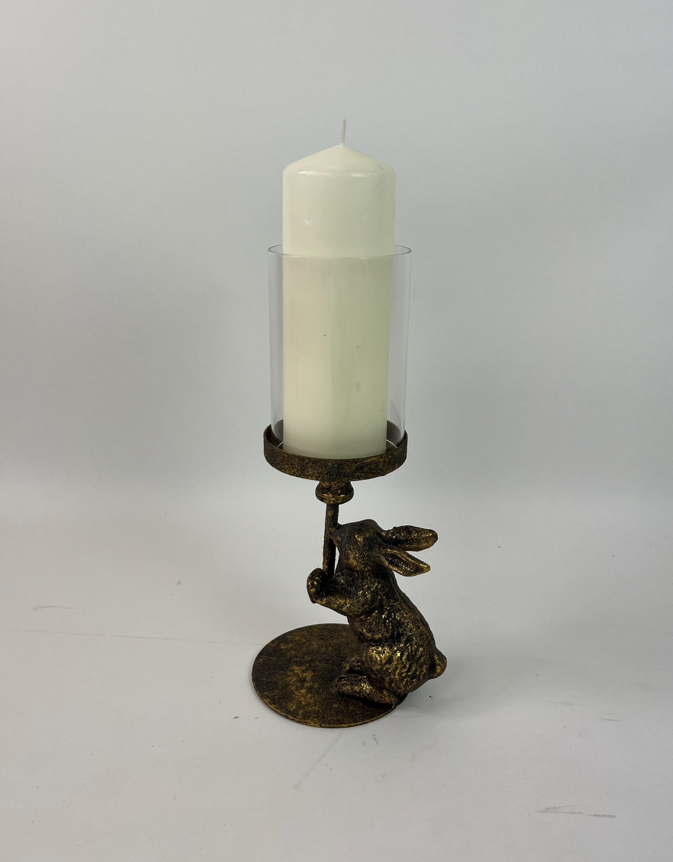 Antiqued Rabbit Candle Holder with Glass Cover (to be bought in qtys of 2)