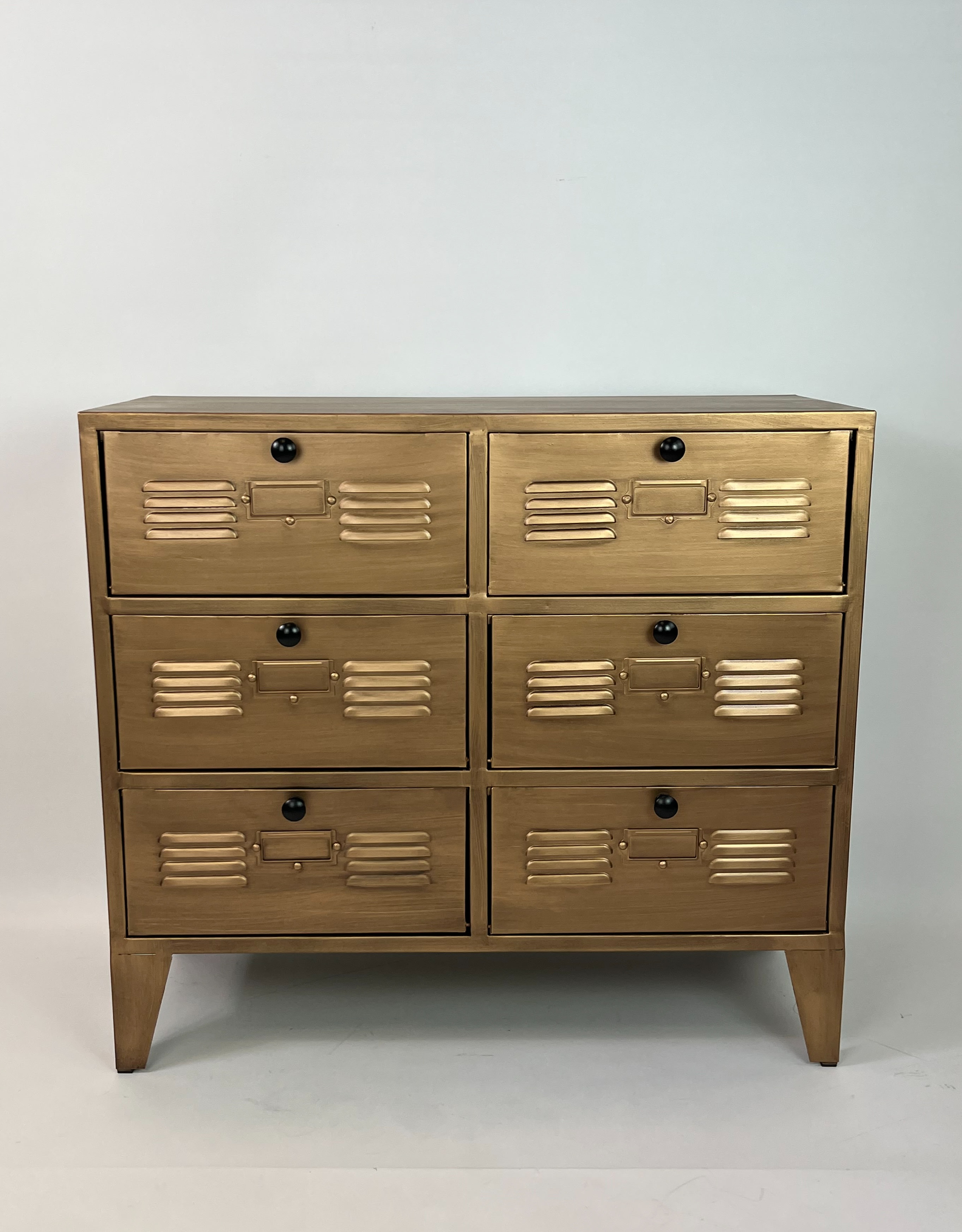 Brushed Antique Gold Metal Multi Drawer Side Cabinet