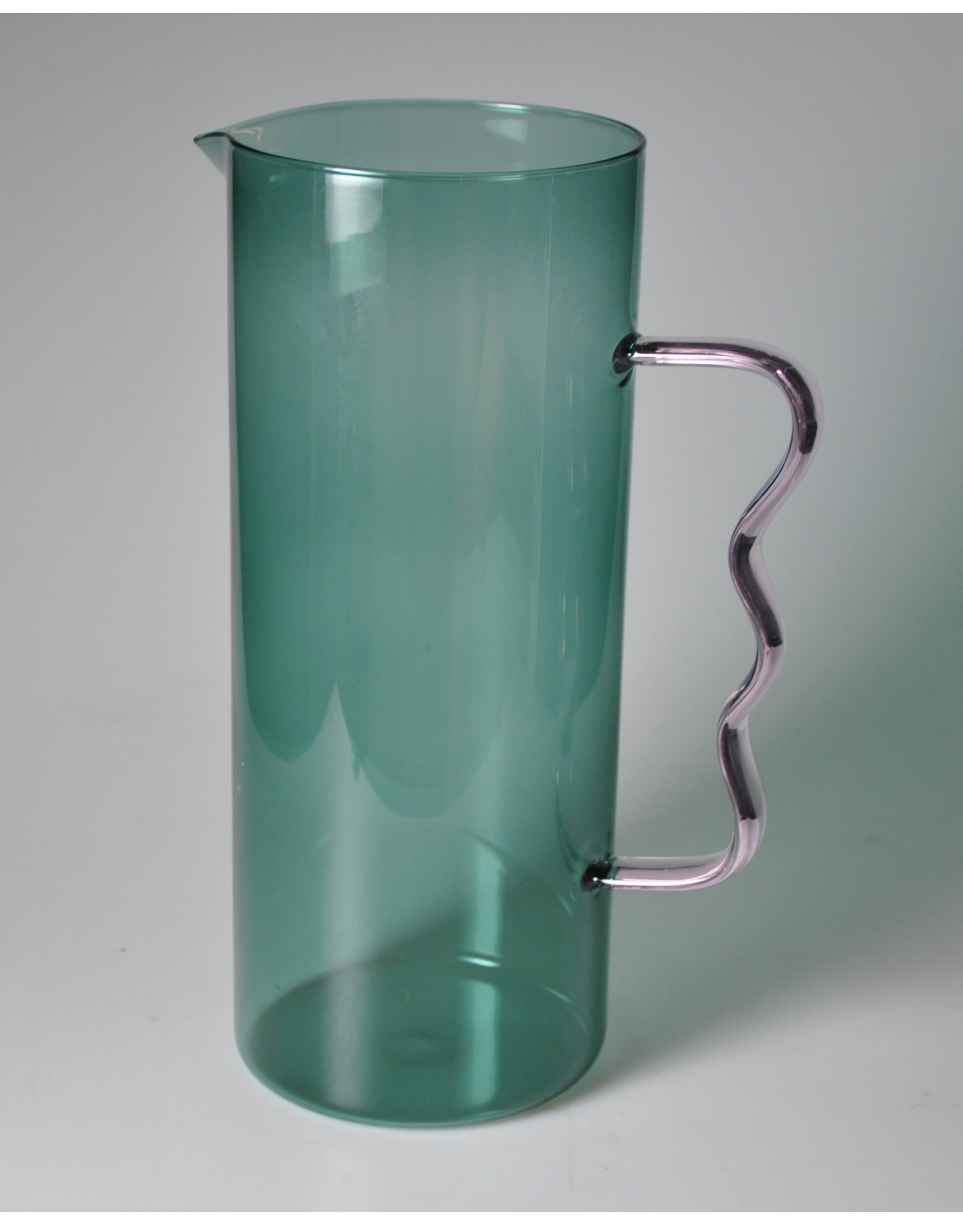 Large Green Glass Jug with Wave Pink Handle