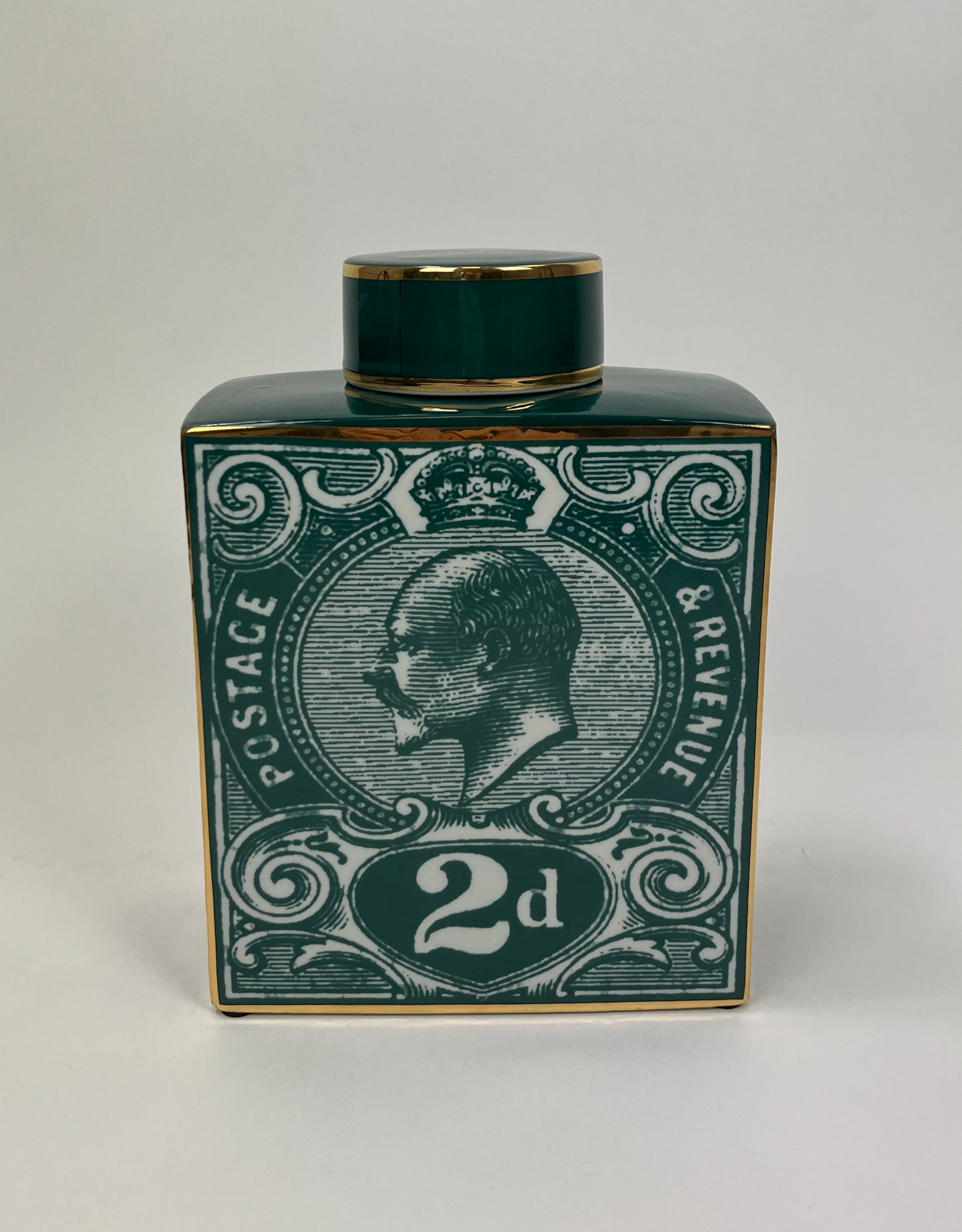 Large Green Postage Stamp Ceramic Storage Jar/Vase