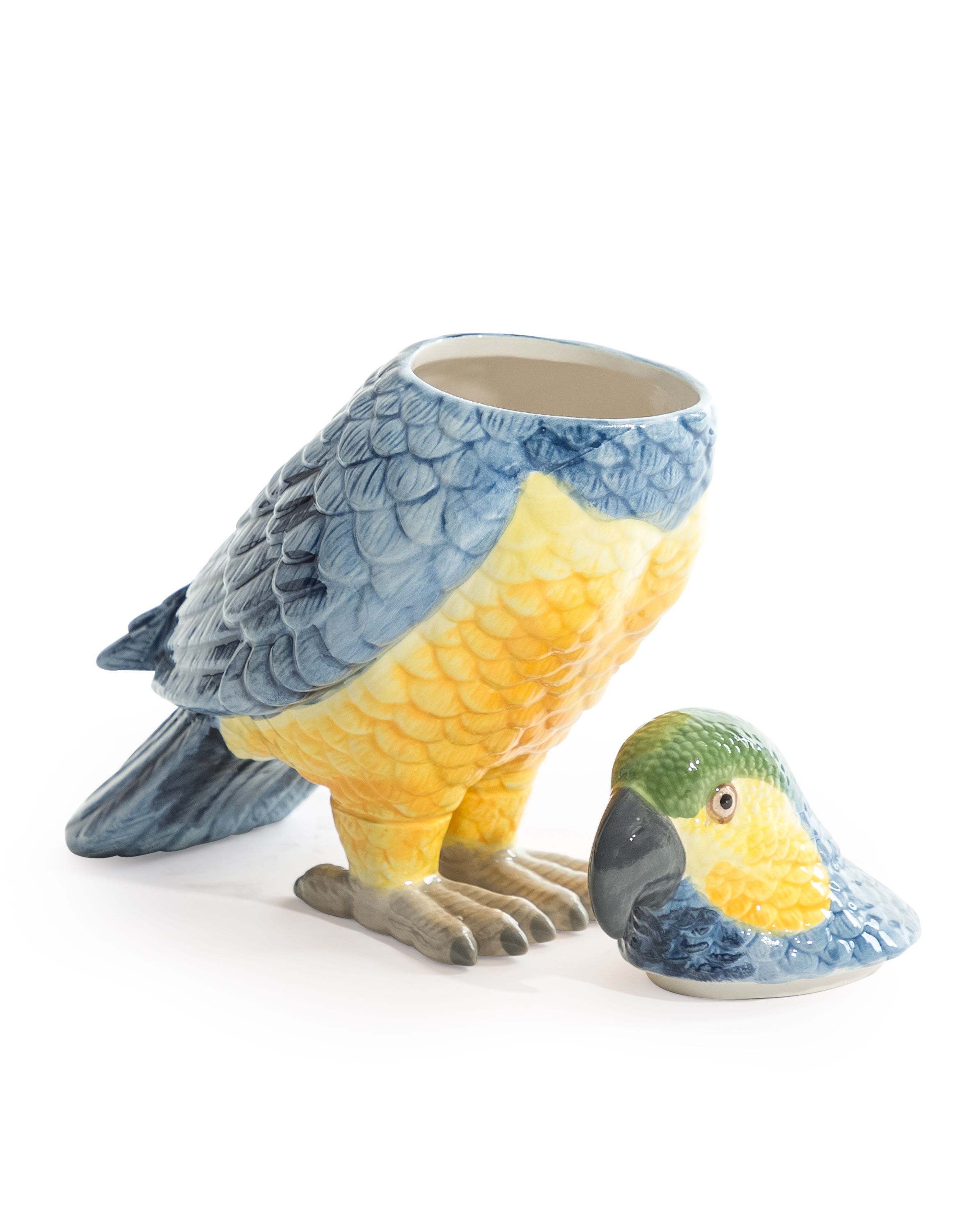 Yellow & Blue Ceramic Parrot Storage Jar/Vase