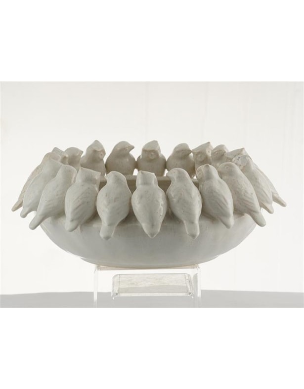 White Ceramic Flock of Birds Bowl