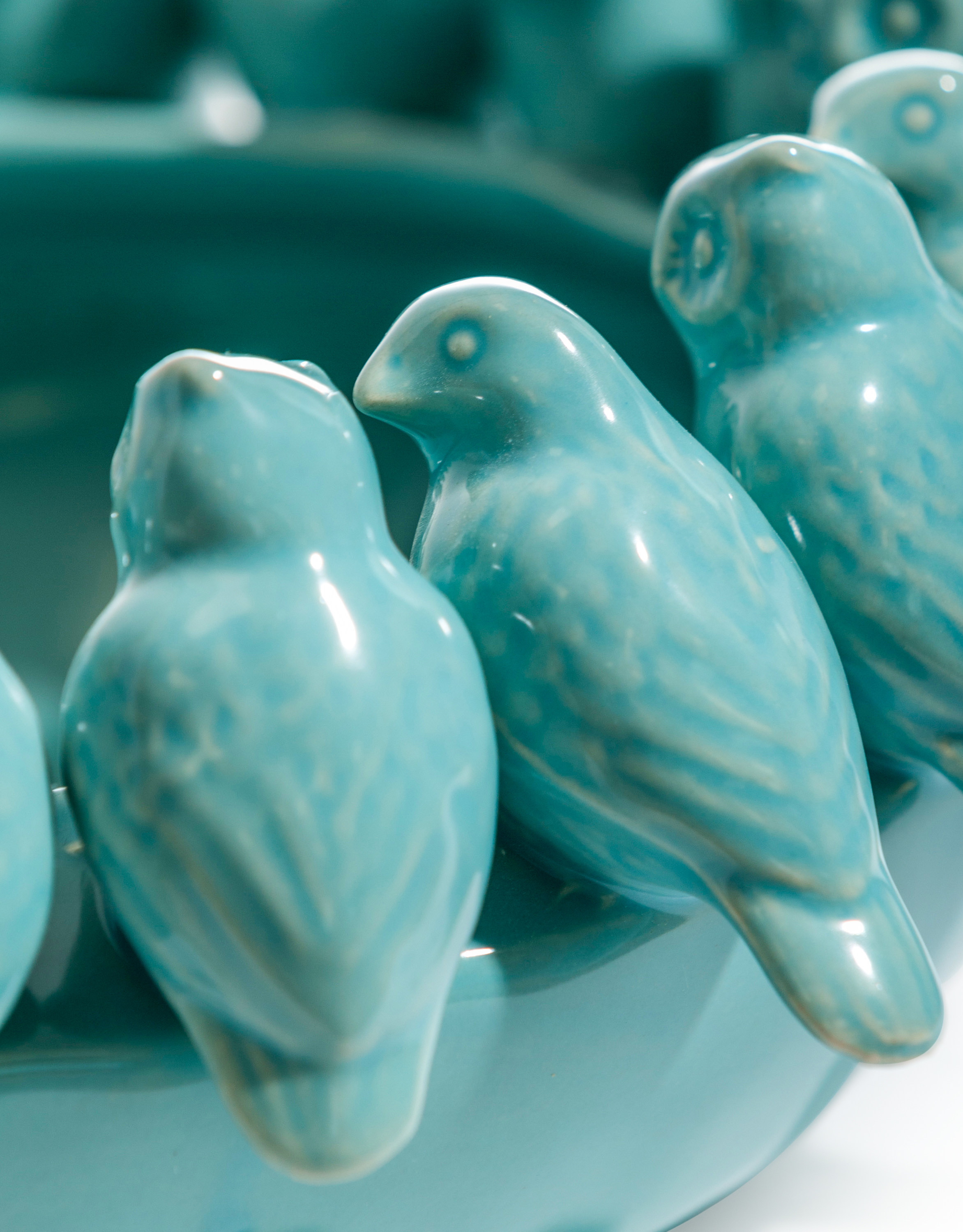 Blue Ceramic Flock of Birds Bowl