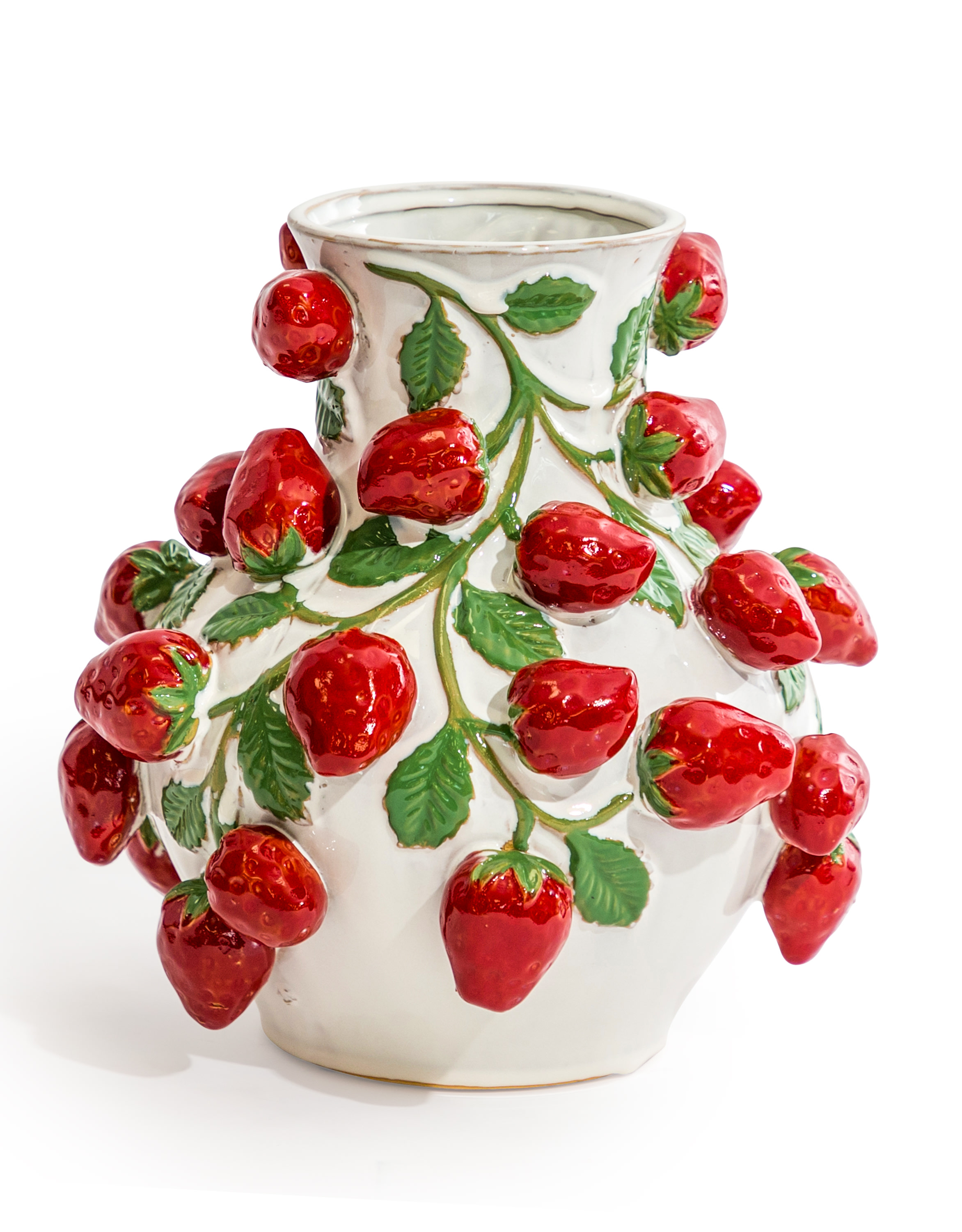 Hand Painted Ceramic Strawberry Vine Vase