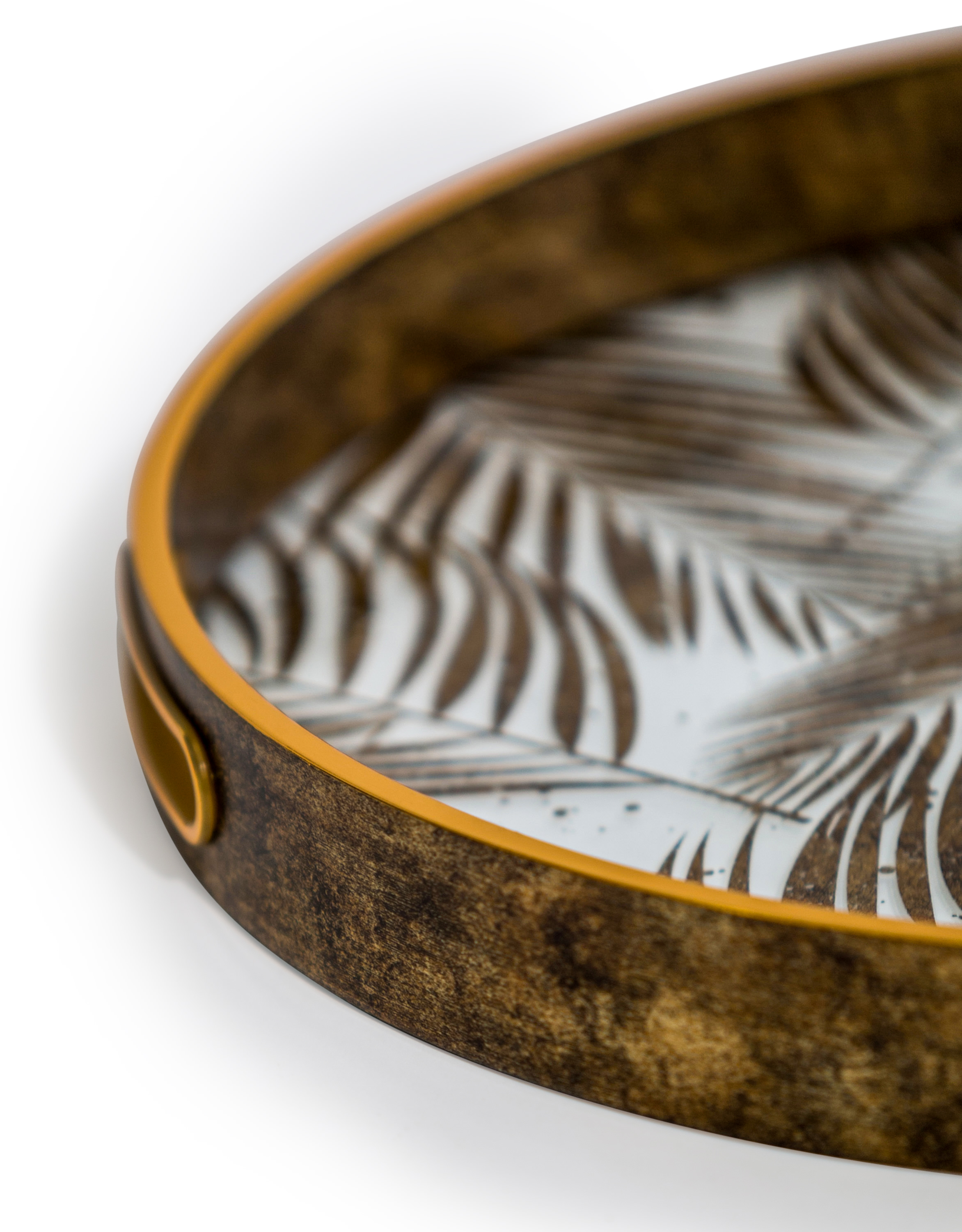 Set of 2 Dark Gold Tropical Leaf Serving Trays